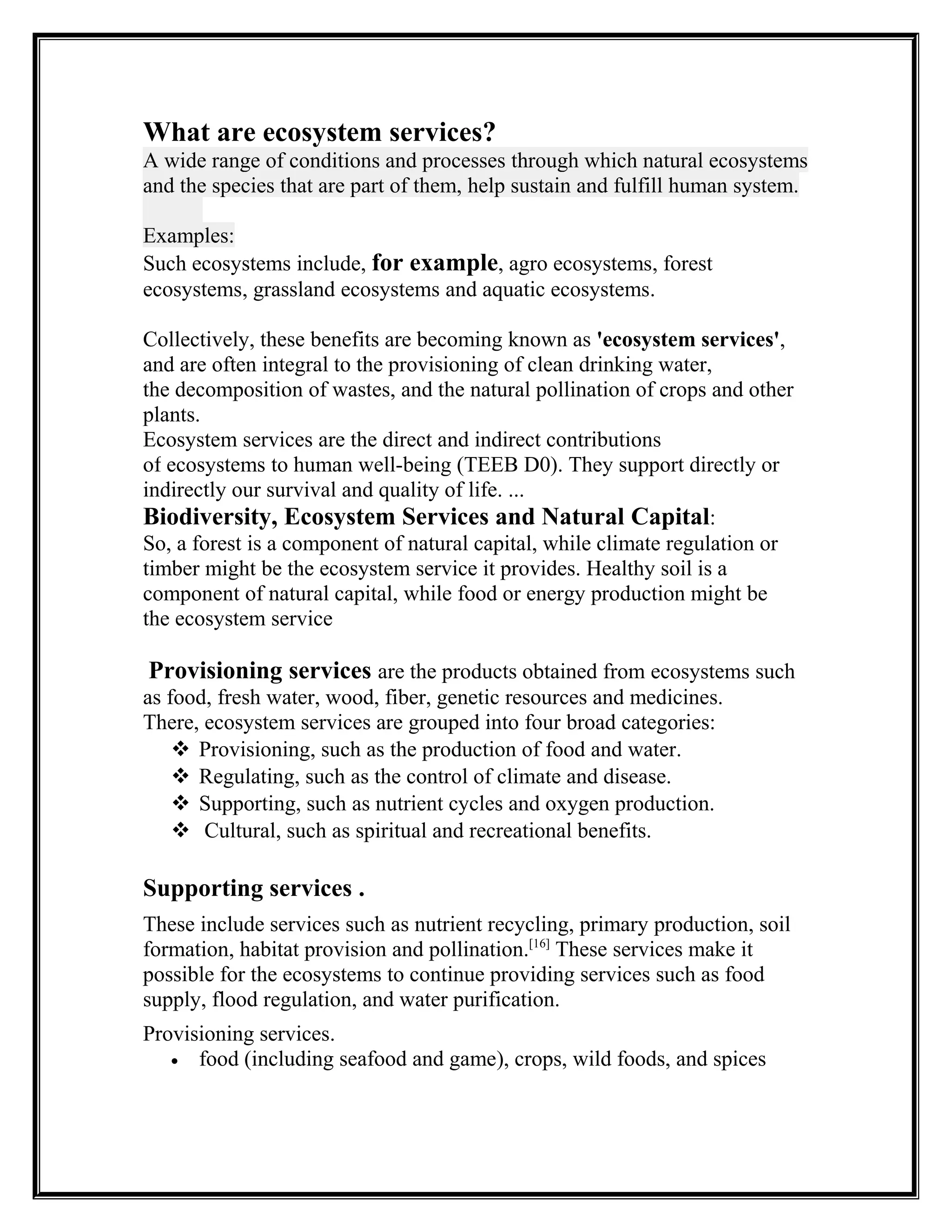 What are ecosystem services | DOC