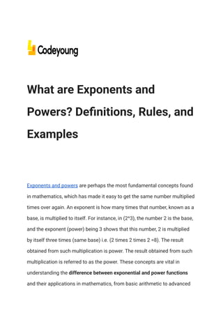 What are Exponents and Powers? Definitions, Rules, and Examples | PDF