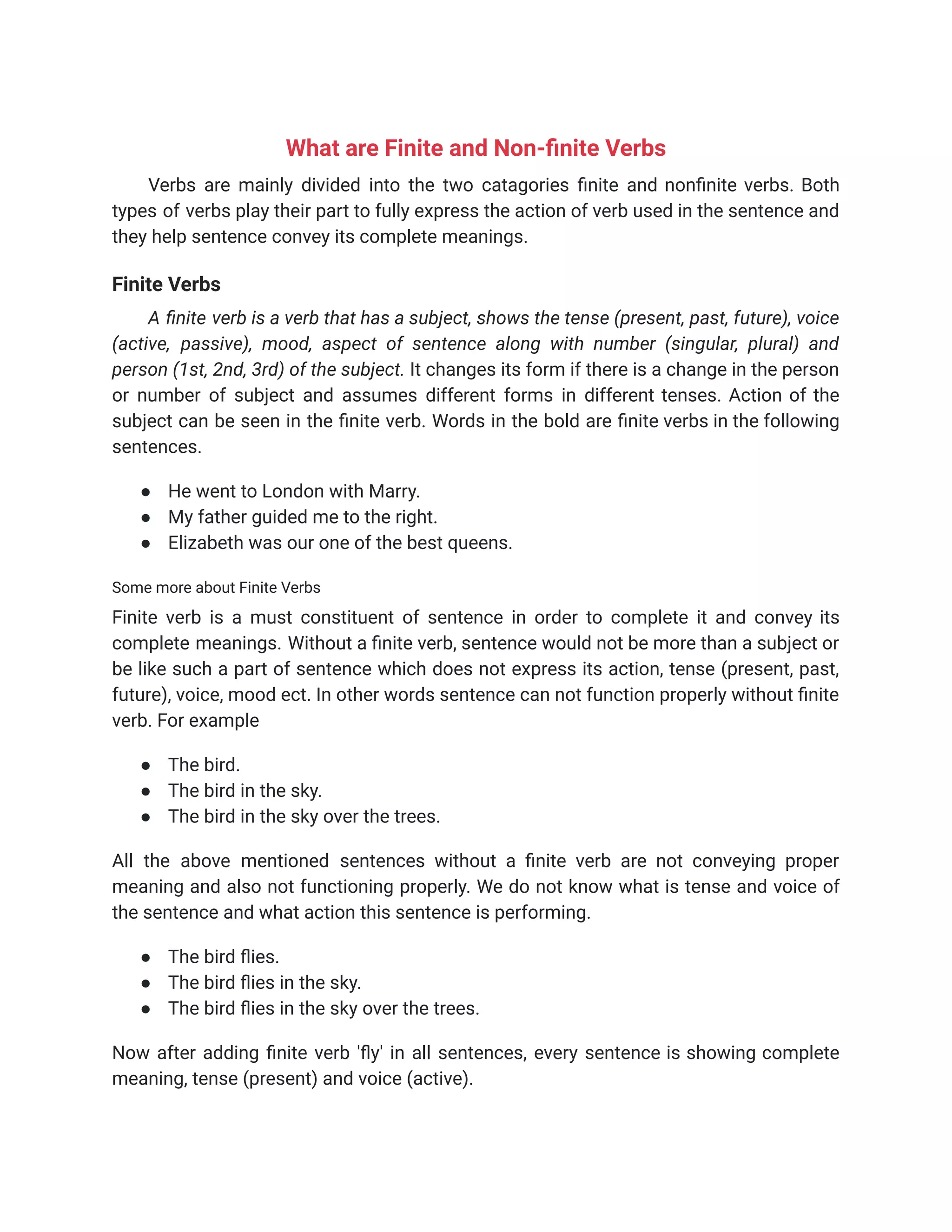 What are Finite and Non-finite Verbs | PDF