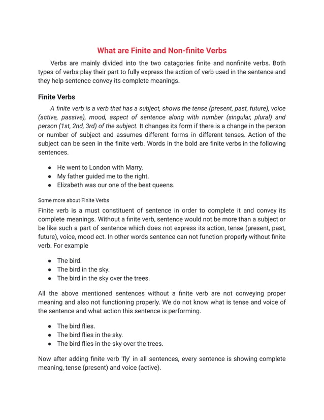 What are Finite and Non-finite Verbs | PDF