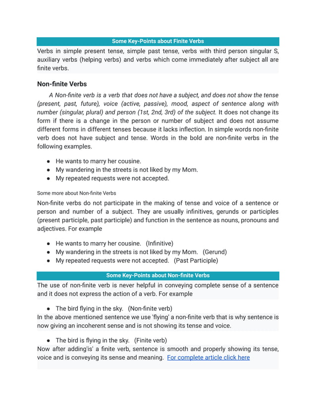 What are Finite and Non-finite Verbs | PDF