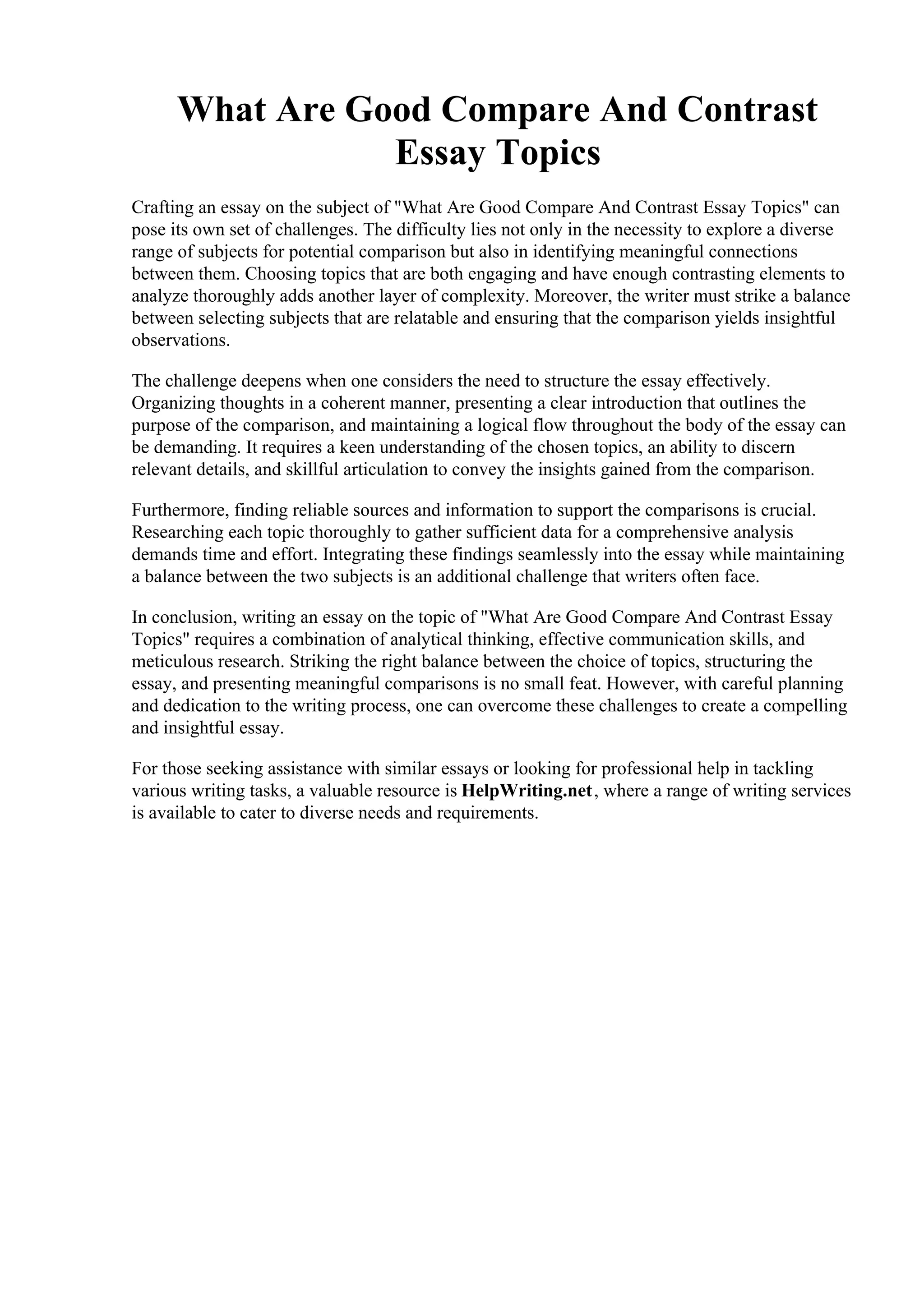 What Are Good Compare And Contrast Essay Topics | PDF