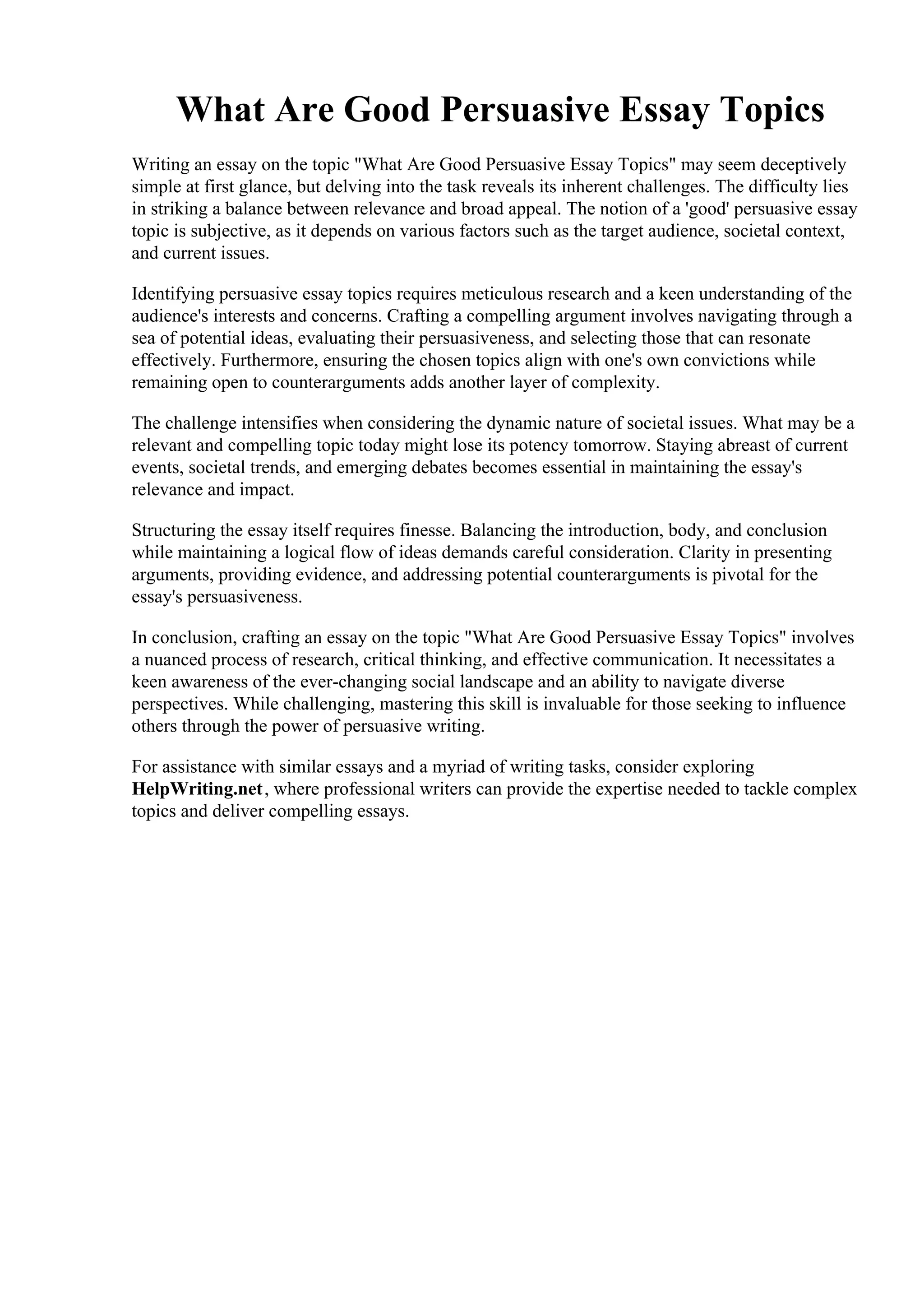 What Are Good Persuasive Essay Topics | PDF