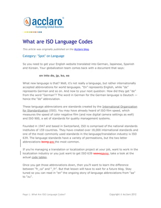 What are ISO Language Codes