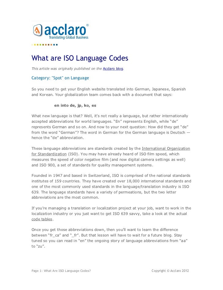 What are ISO Language Codes