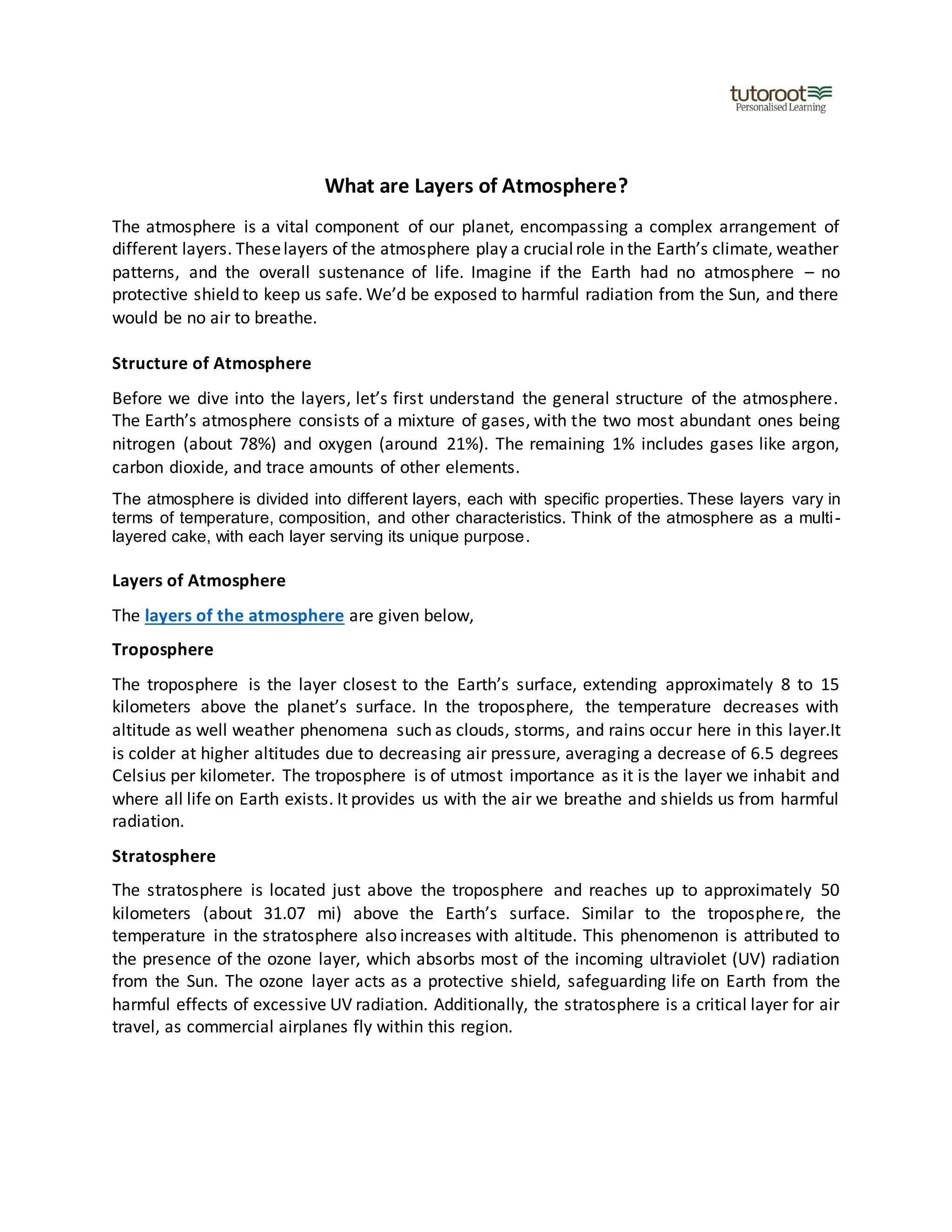 What are the Layers of the Atmosphere and Structure of Atmosphere? | PDF