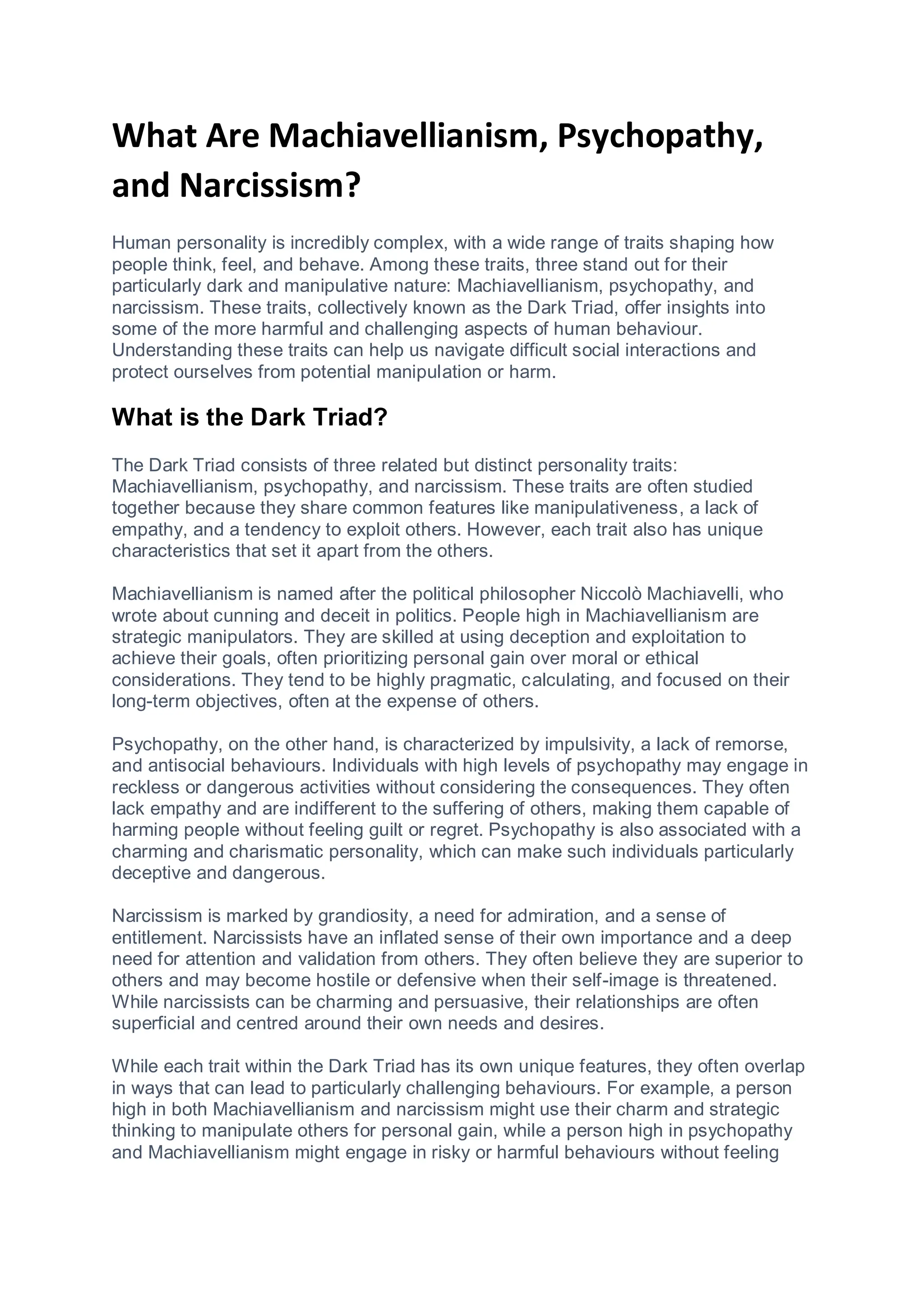 What Are Machiavellianism, Psychopathy, and Narcissism? | PDF