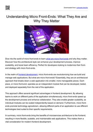 Understanding Micro Front-Ends: What They Are and Why They Matter | PDF | Web Development | Internet
