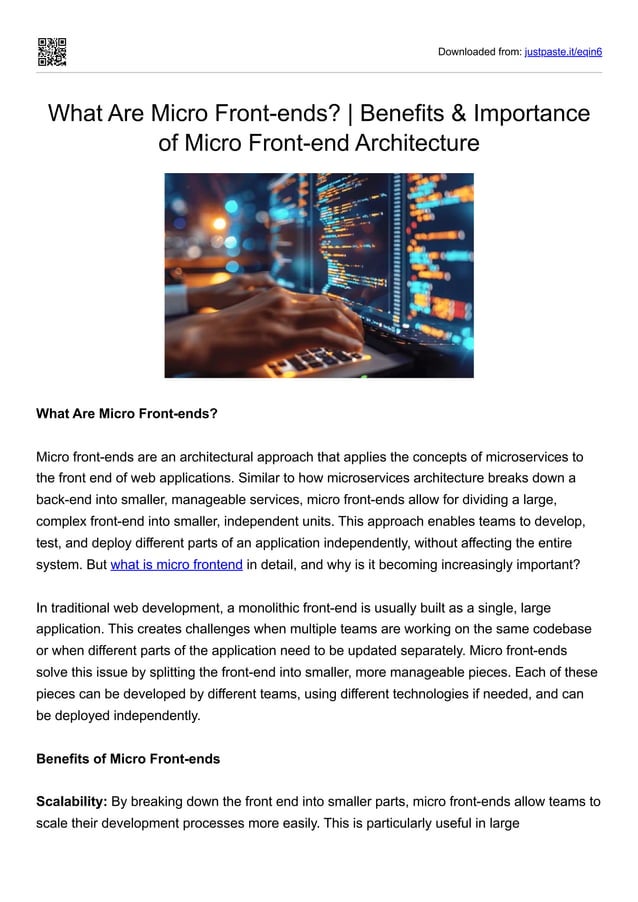 What Are Micro Front-ends? | Benefits & Importance of Micro Front-end Architecture | PDF