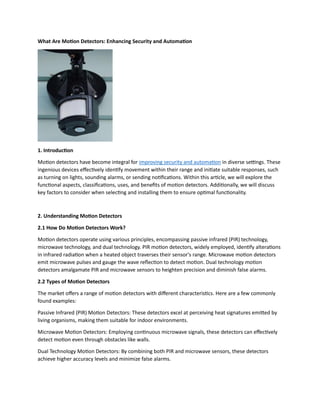 What Are Motion Detectors: Enhancing Security and Automation | PDF
