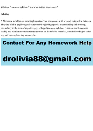 What are “nonsense syllables” and what is their importanceSolut.pdf