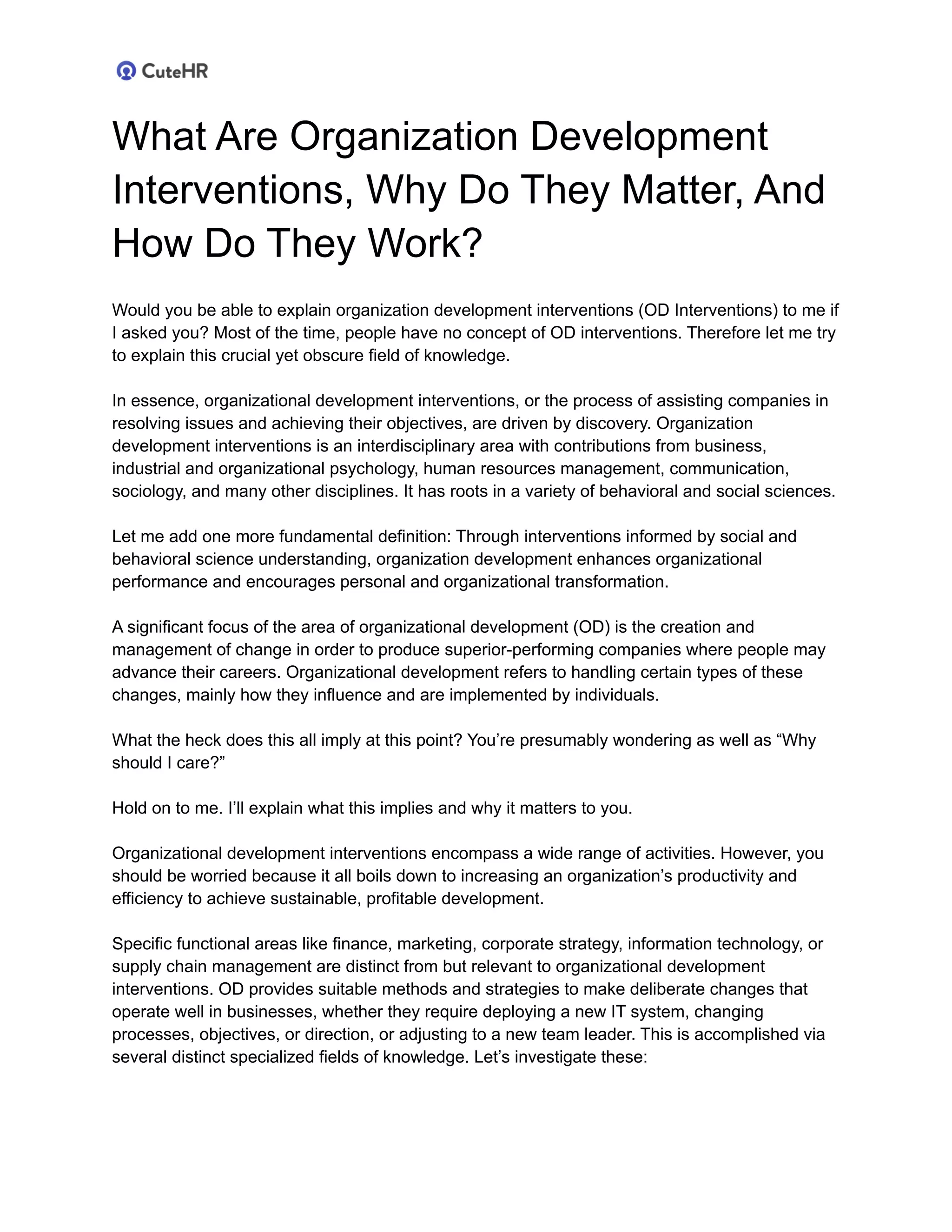 What Are Organization Development Interventions, Why Do They Matter ...