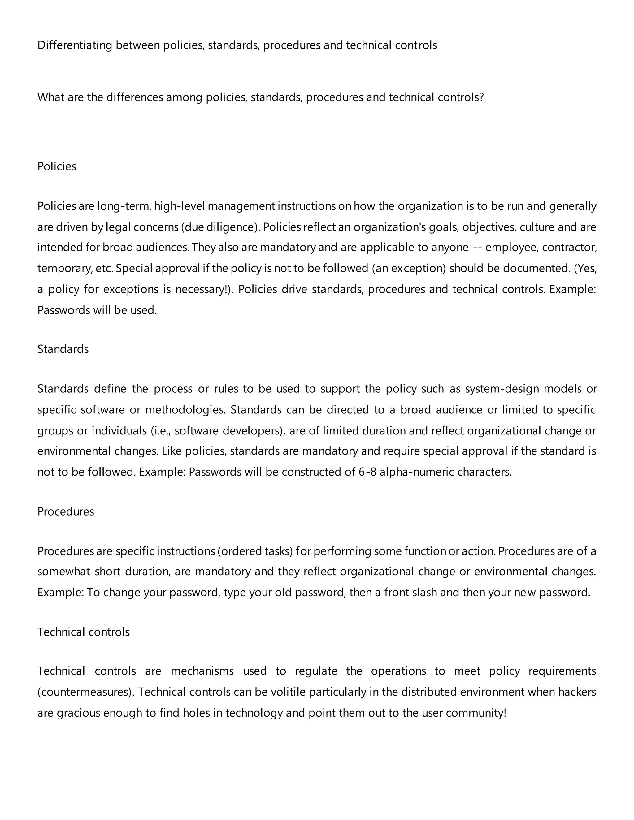 What are policies procedures guidelines standards | DOCX