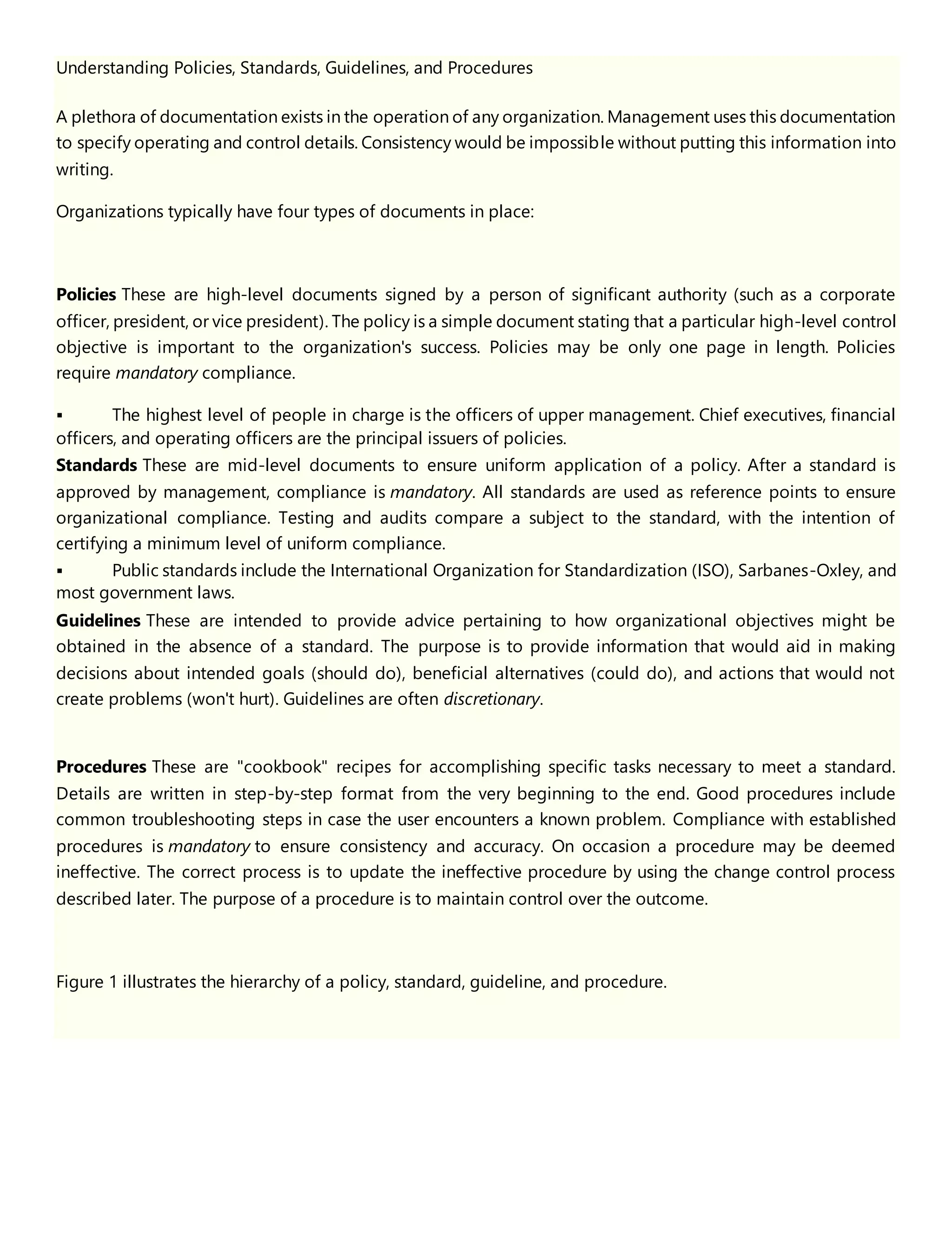 What are policies procedures guidelines standards | DOCX