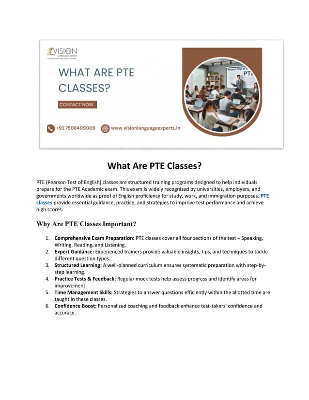 What Are PTE Classes by Vision language experts | PDF