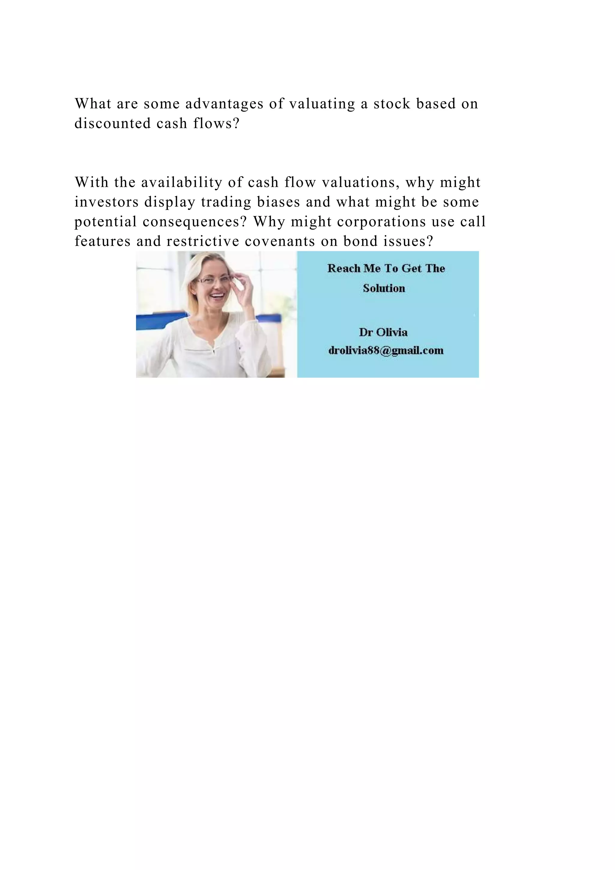 What are some advantages of valuating a stock based on discounted ca | DOCX