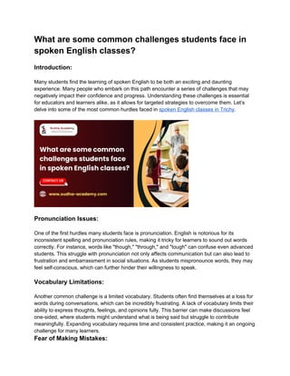 What are some common challenges students face in spoken English classes ...