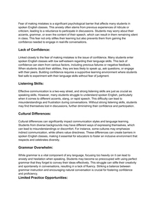 What are some common challenges students face in spoken English classes ...