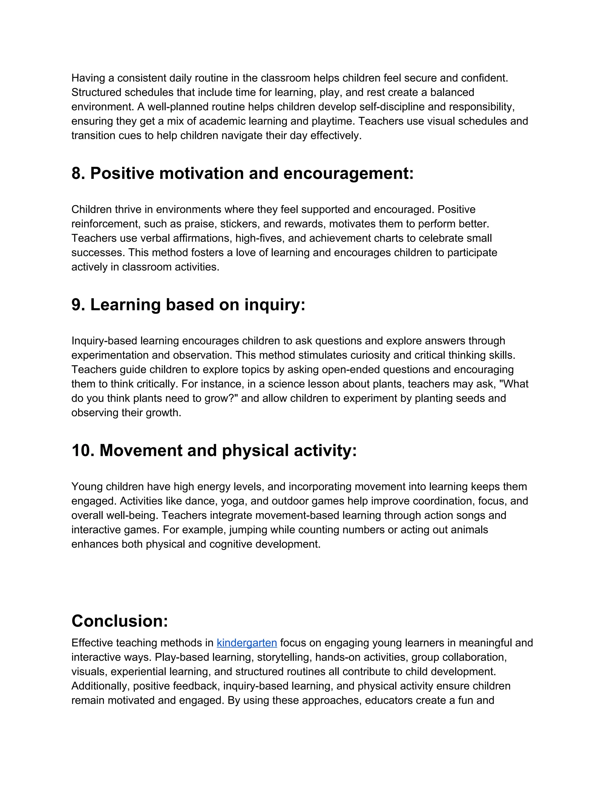 What are some effective teaching methods used in kindergarten ...