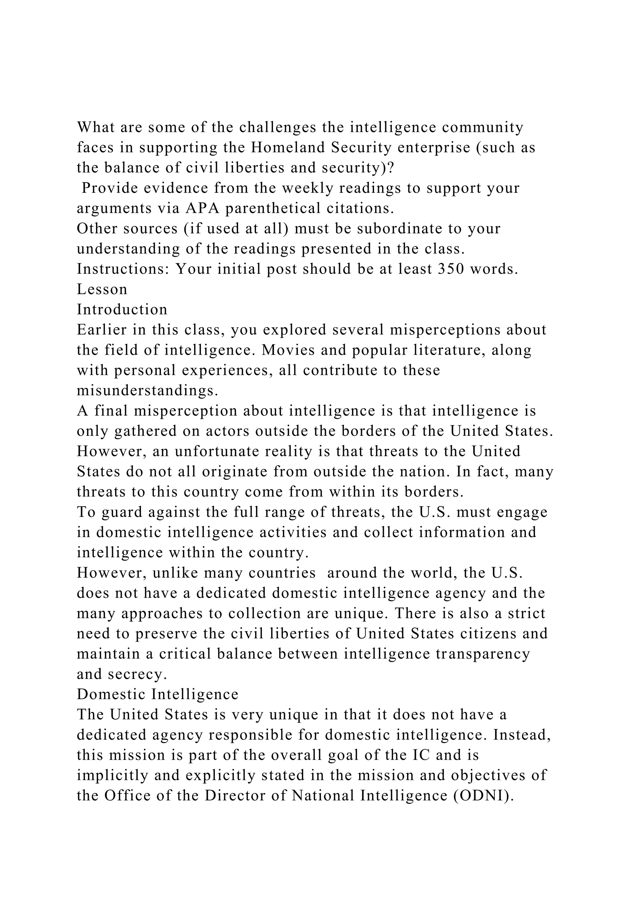 What are some of the challenges the intelligence community faces i.docx