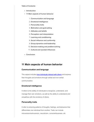 What are the 11 main aspects of human behavior.pdf