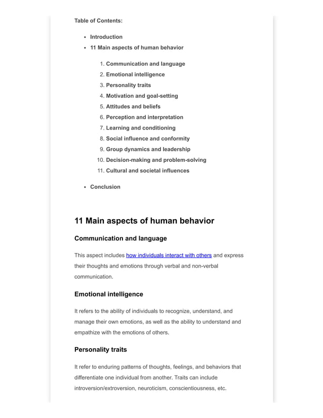 What are the 11 main aspects of human behavior.pdf | Family and ...