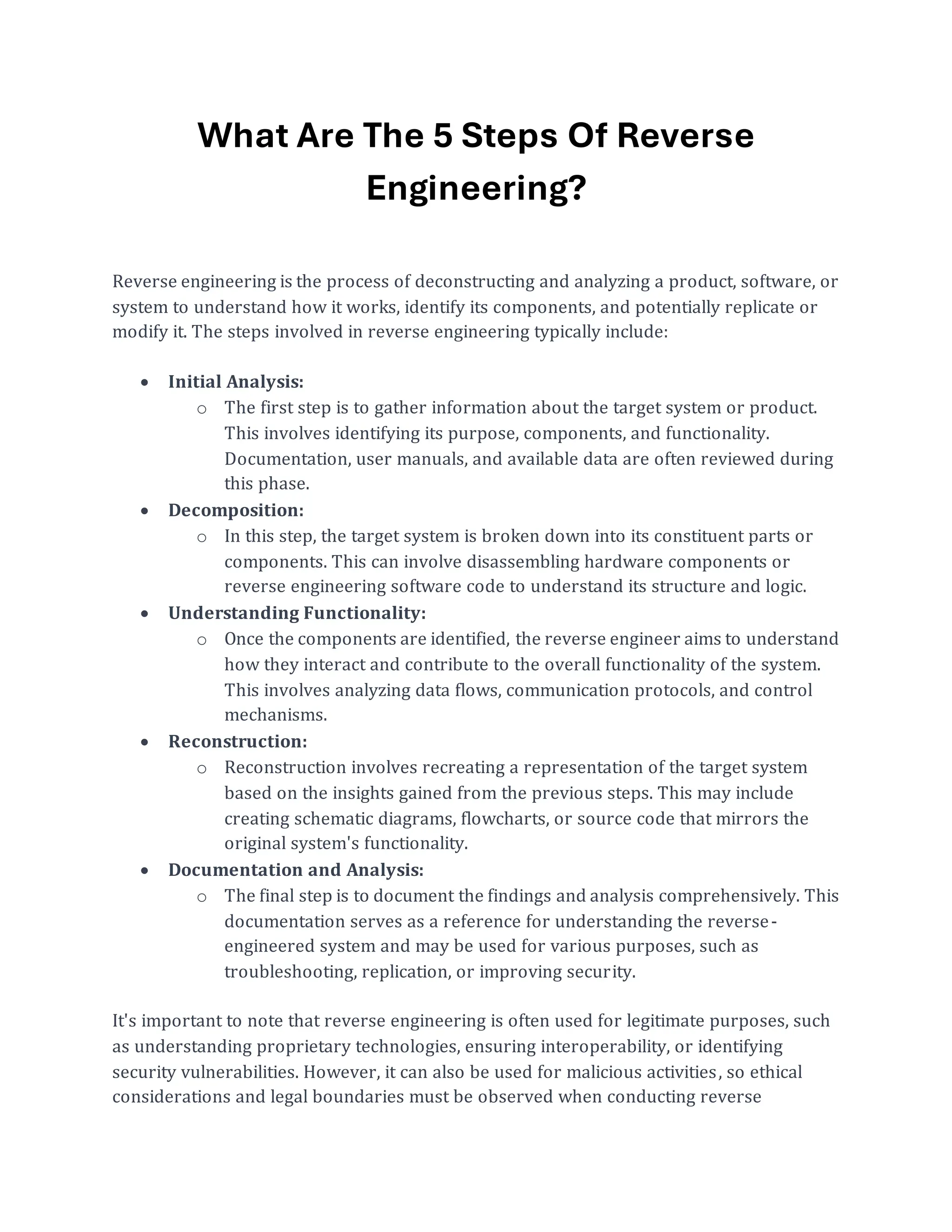 What Are The 5 Steps Of Reverse Engineering.pdf | Computing | Technology & Computing
