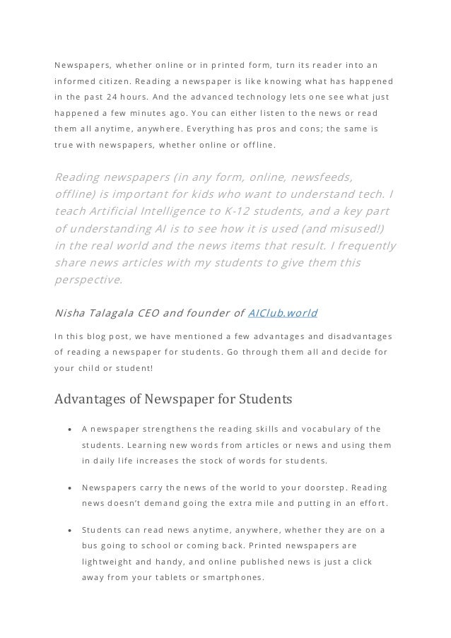 What Are the Advantages and Disadvantages of Reading Newspaper for ...