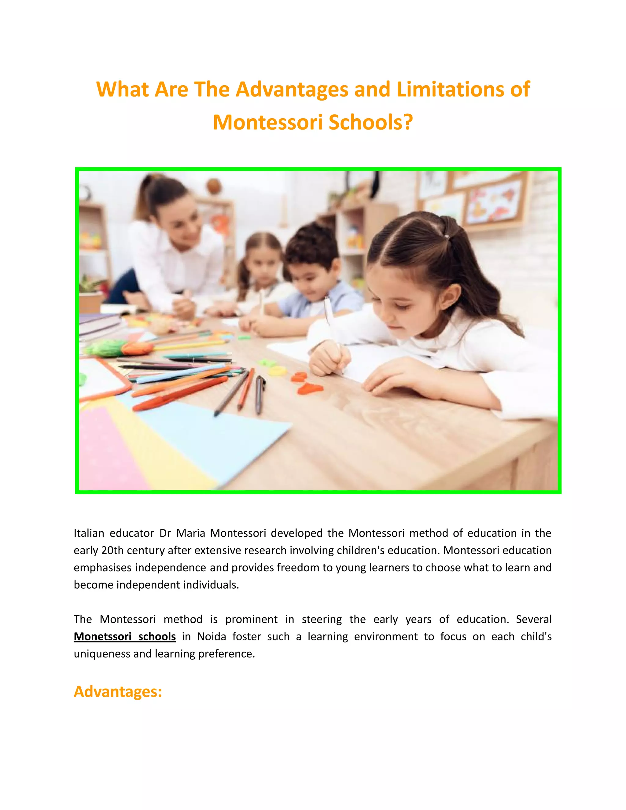 What are the advantages and limitations of montessori schools .docx ...