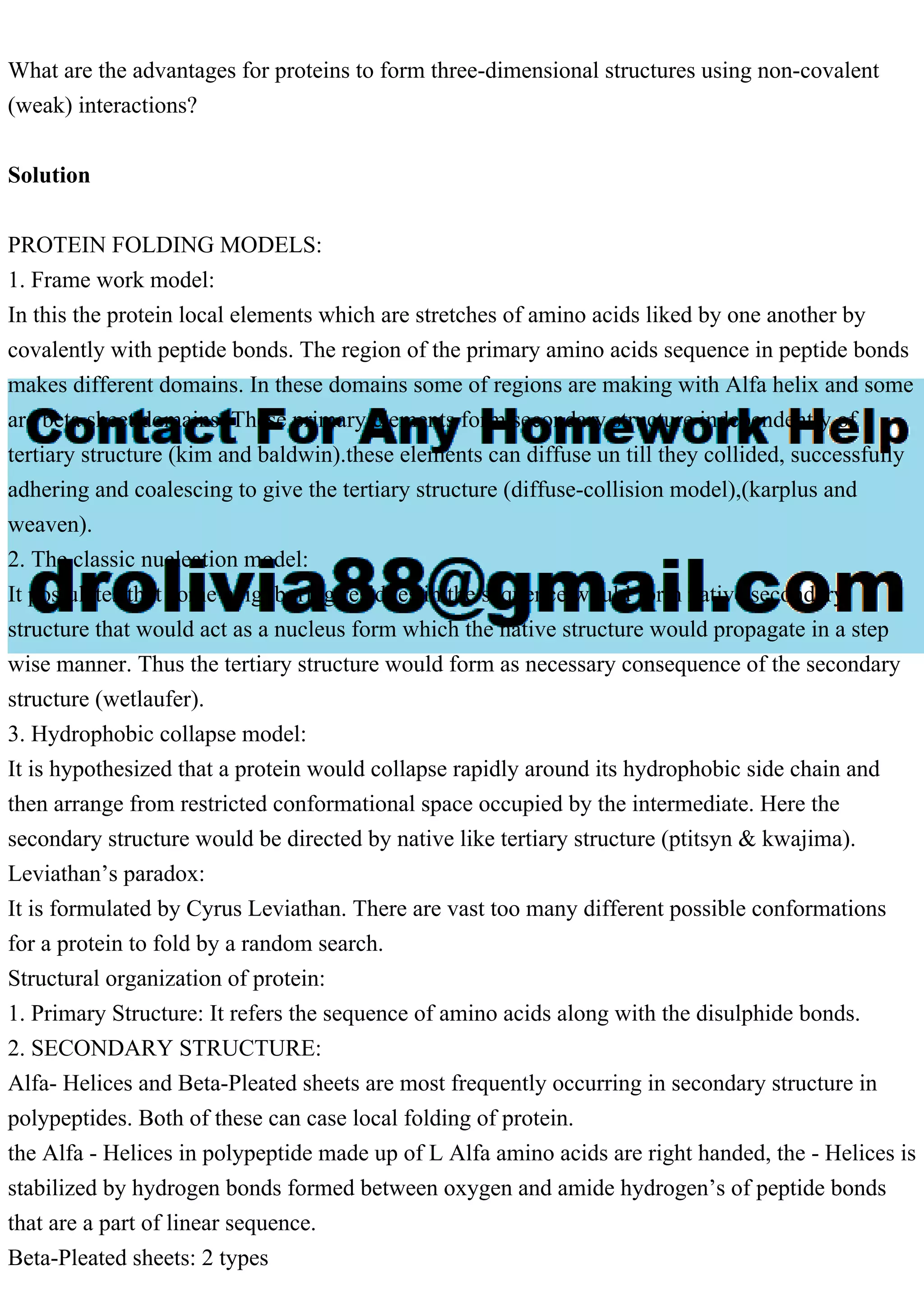 What are the advantages for proteins to form three-dimensional struc.pdf