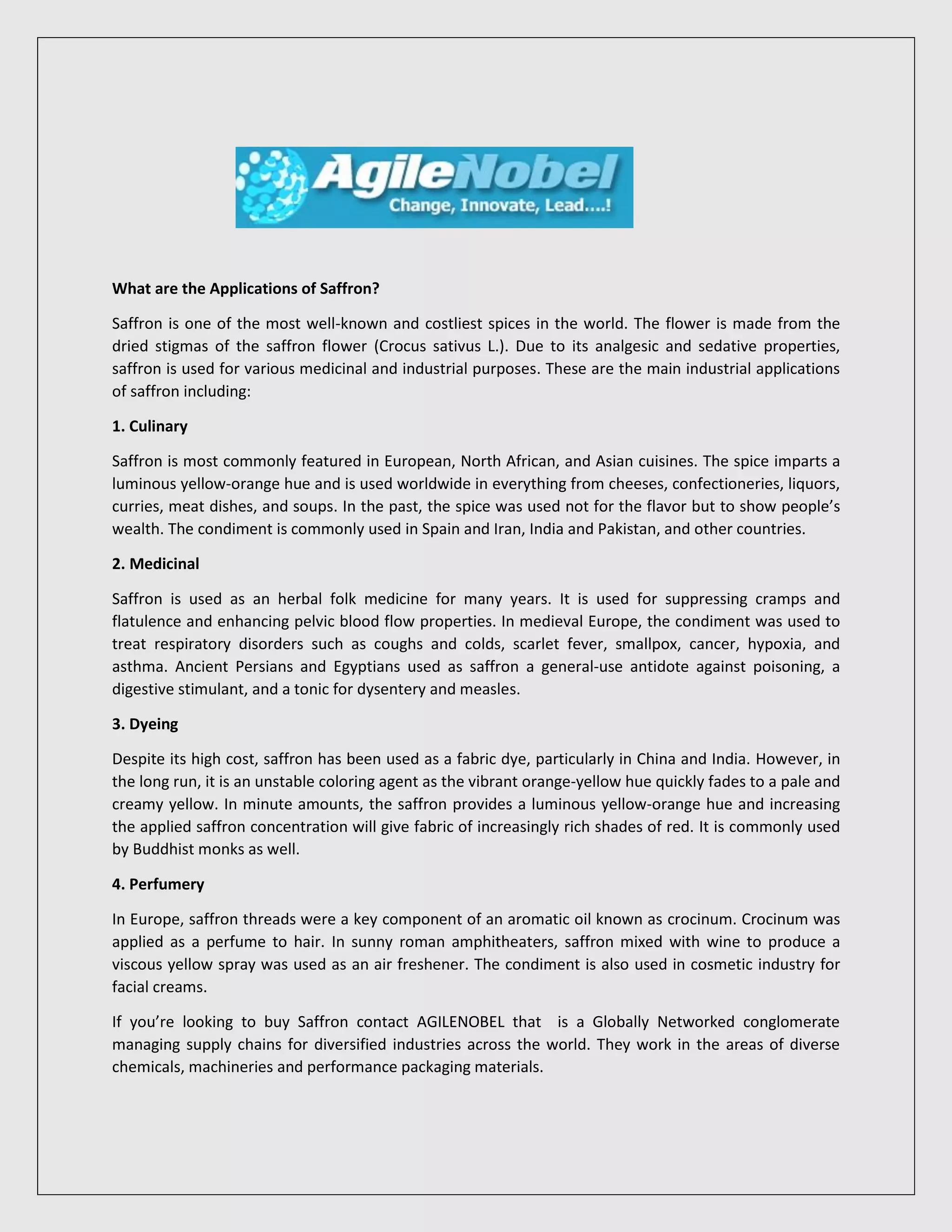 What are the Applications of Saffron? | PDF