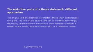 What are the basic four parts of a thesis statement | PPT