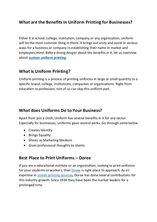 Benefits in Uniform Printing for Businesses Benefits in Uniform Printing for Businesses