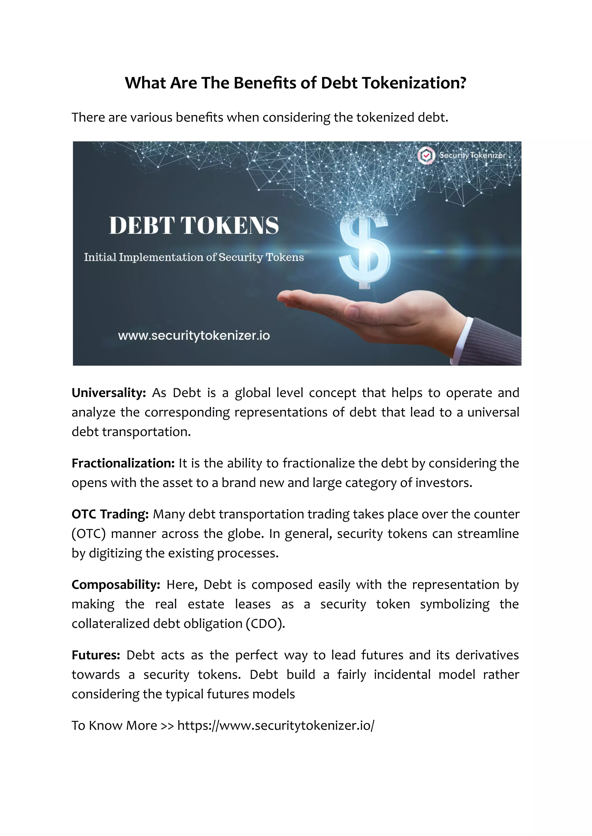 What are the benefits of debt tokenization | PDF