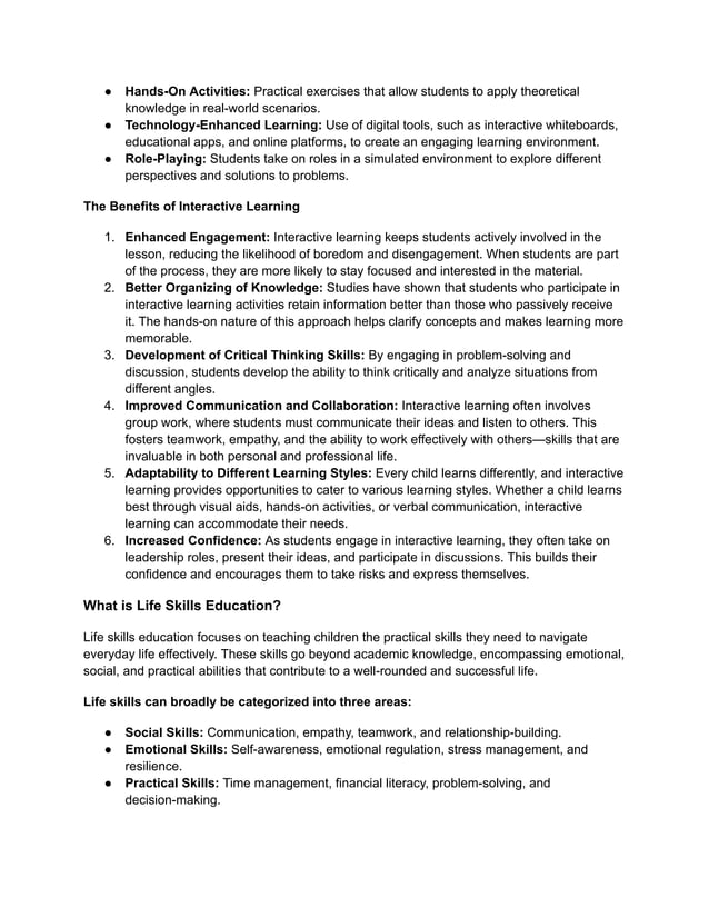 What are the Benefits of Interactive Learning and Life Skills Education ...