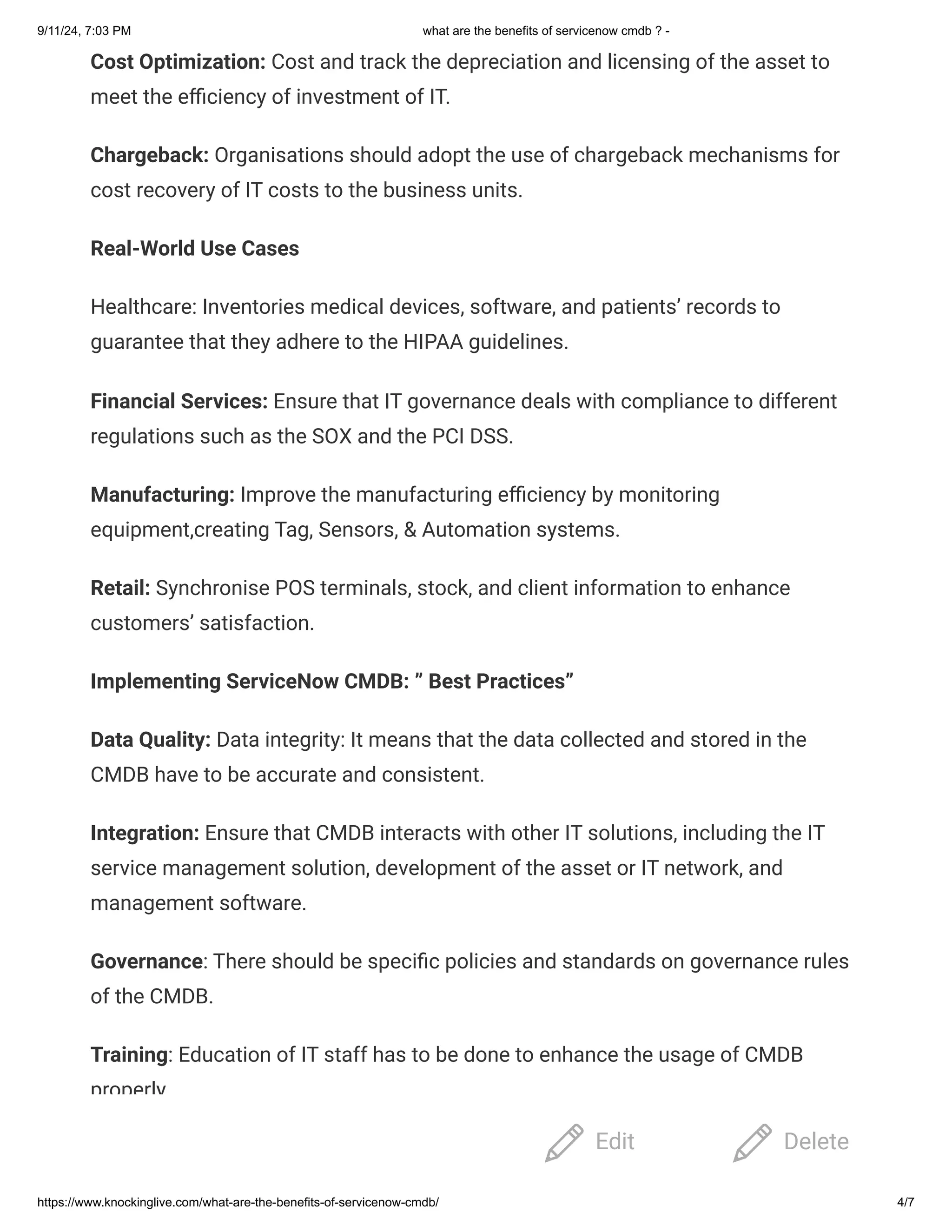 what are the benefits of servicenow cmdb.pdf | Databases | Computer ...