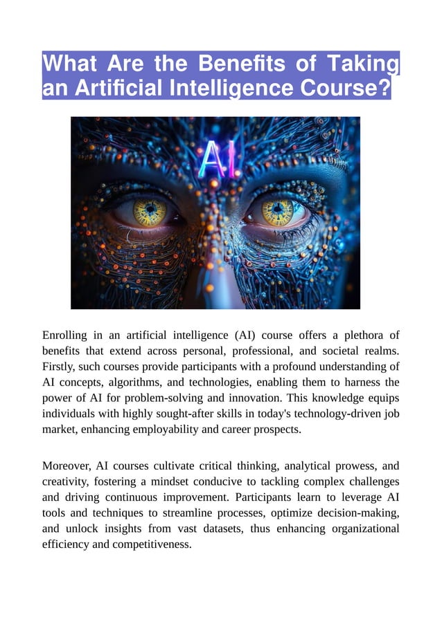 What Are the Benefits of Taking an Artificial Intelligence Course? | PDF