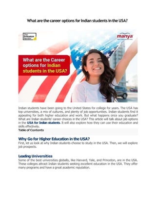What are the career options for Indian students in the USA? | PPTX