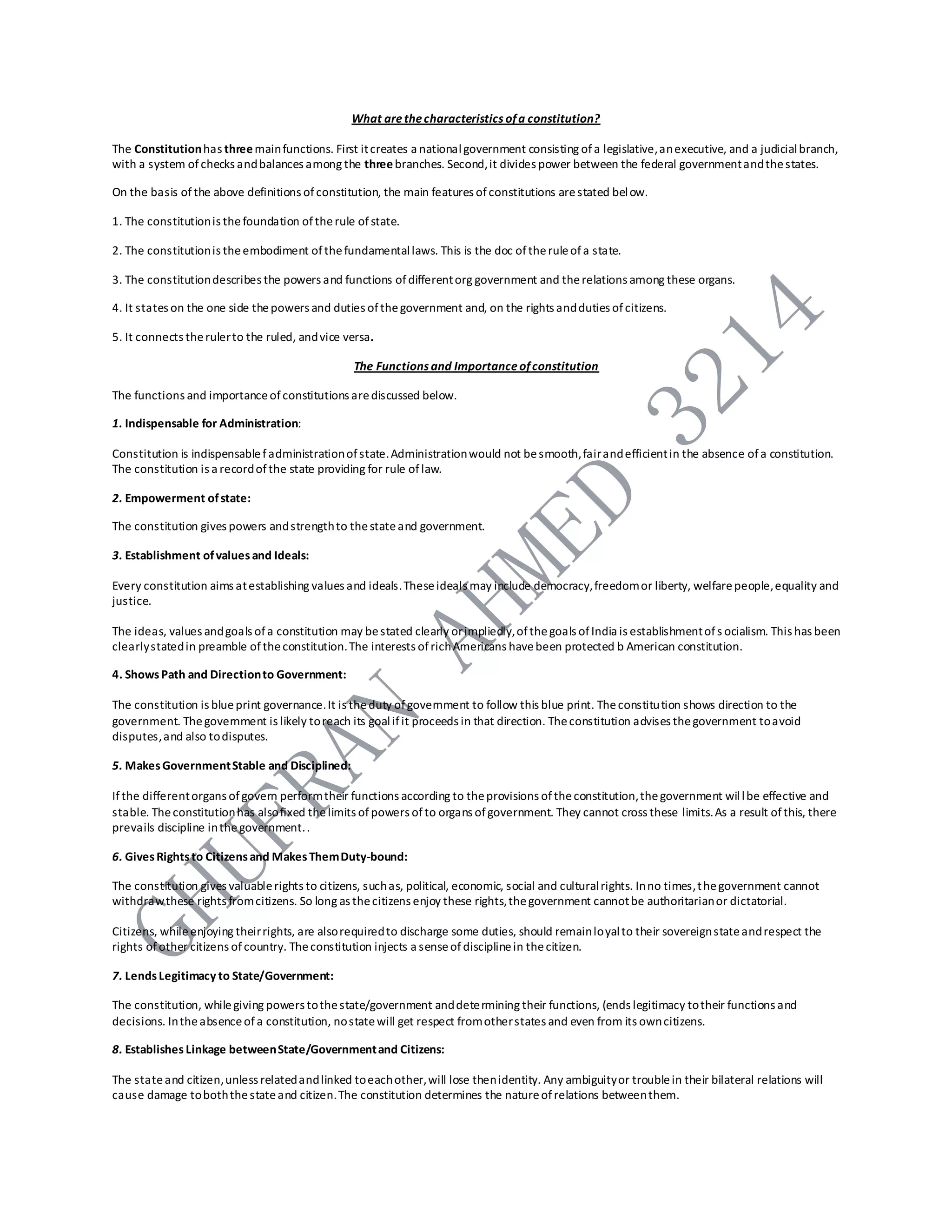 What are the characteristics of a constitution | DOCX