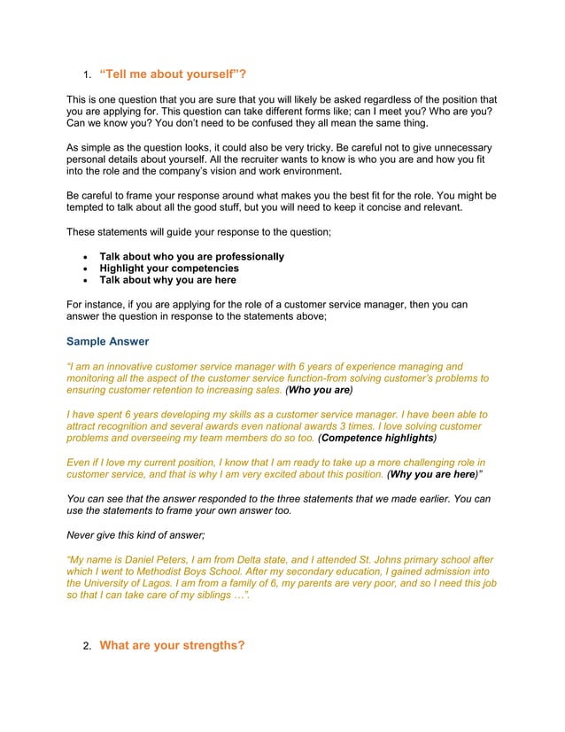 100 Job Interview Questions and Best Answers | PDF