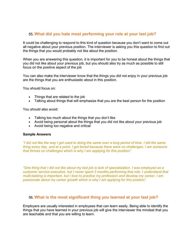 100 Job Interview Questions and Best Answers | PDF