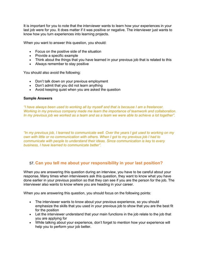 100 Job Interview Questions and Best Answers | PDF