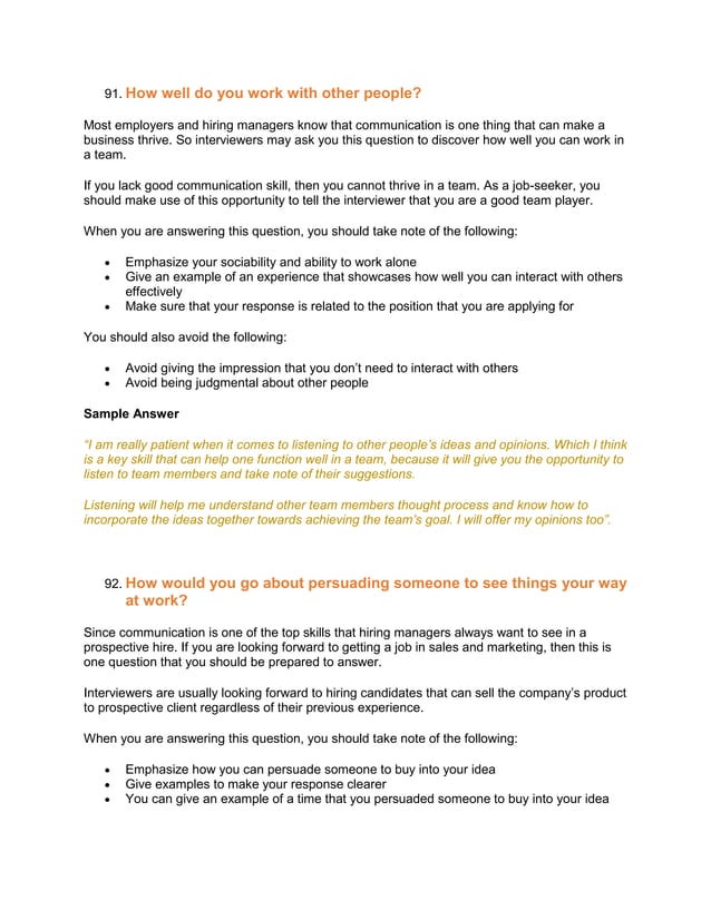 100 Job Interview Questions and Best Answers | PDF