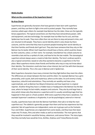 What are the conventions of the superhero genre | DOCX