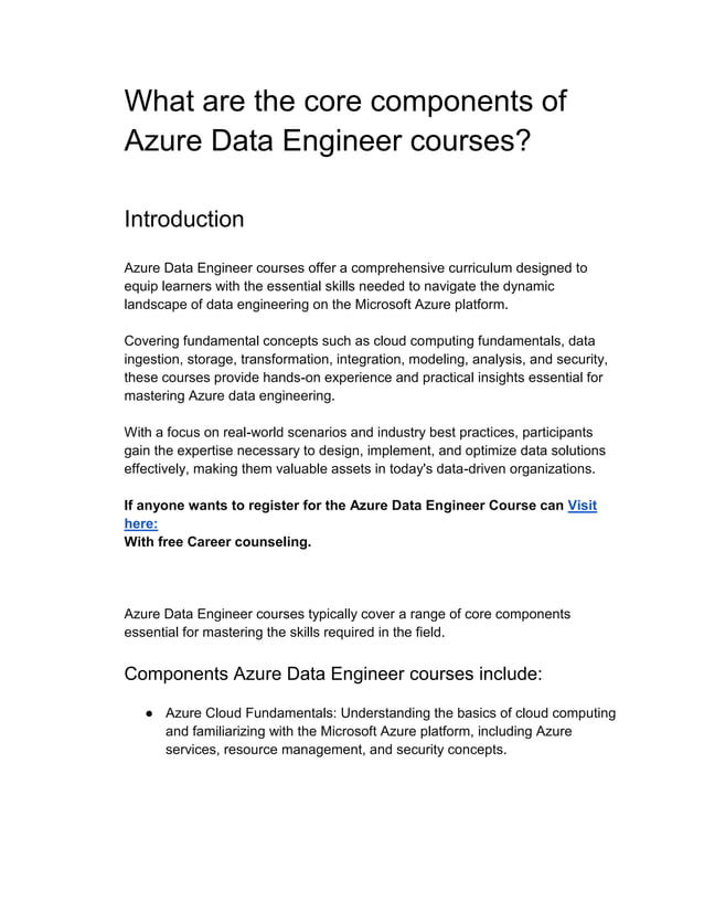 What are the core components of Azure Data Engineer courses.docx
