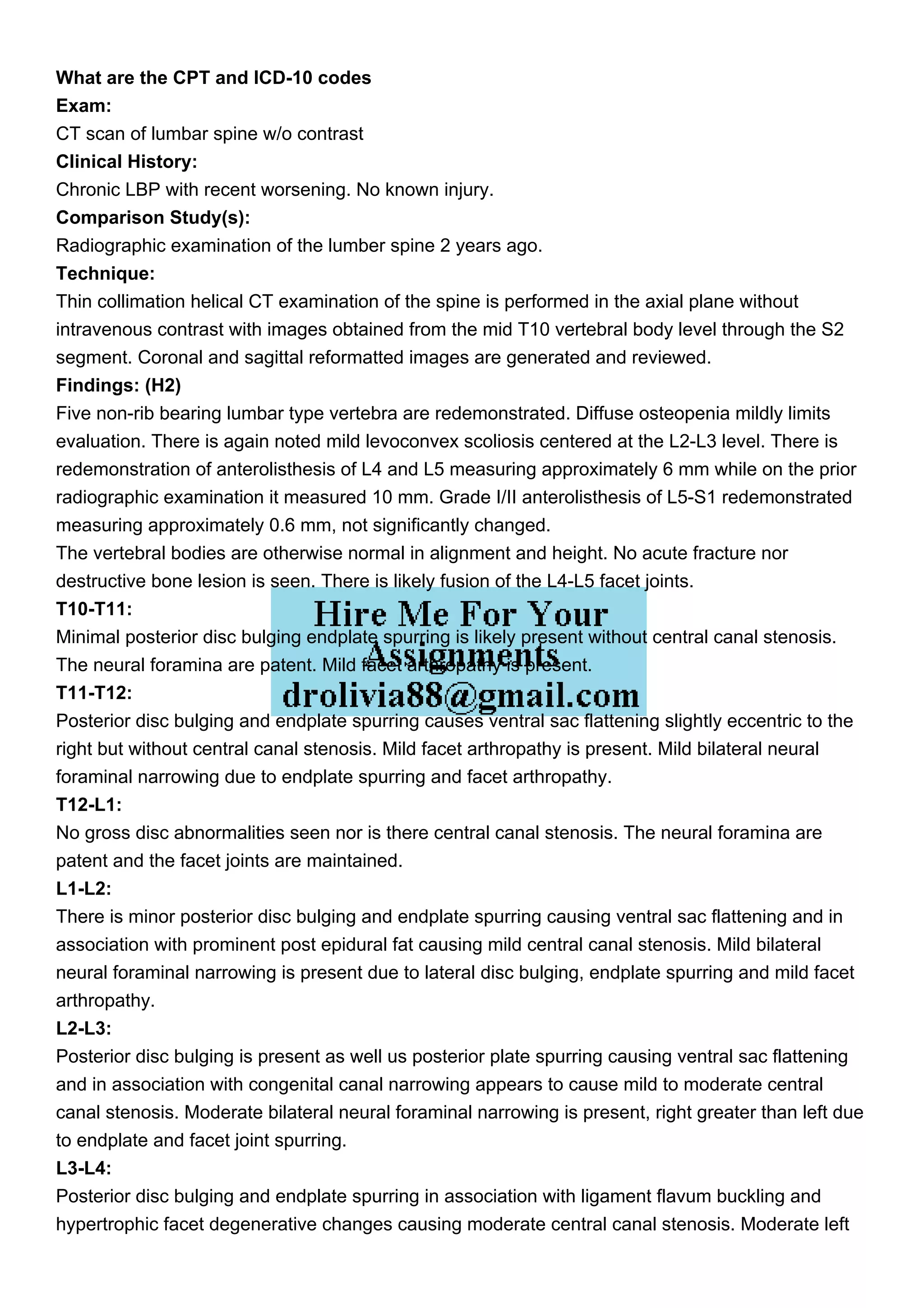 What are the CPT and ICD10 codes Exam CT scan of lumba.pdf