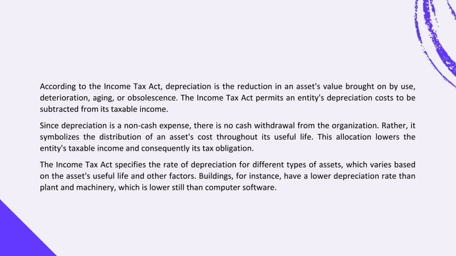 What are the Depreciation Rates & Rules of Income Tax Act | PPT