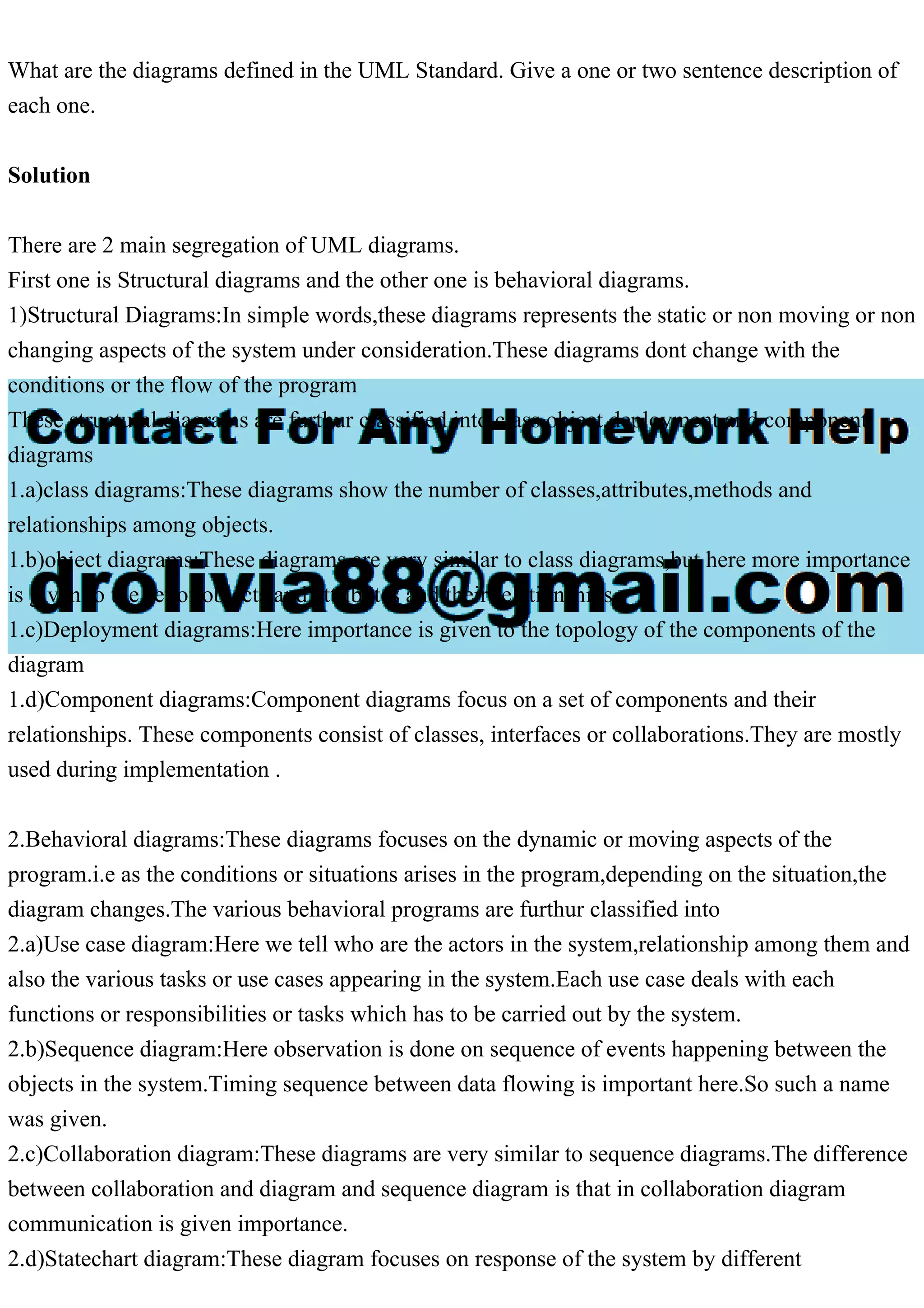 What are the diagrams defined in the UML Standard. Give a one or two.pdf