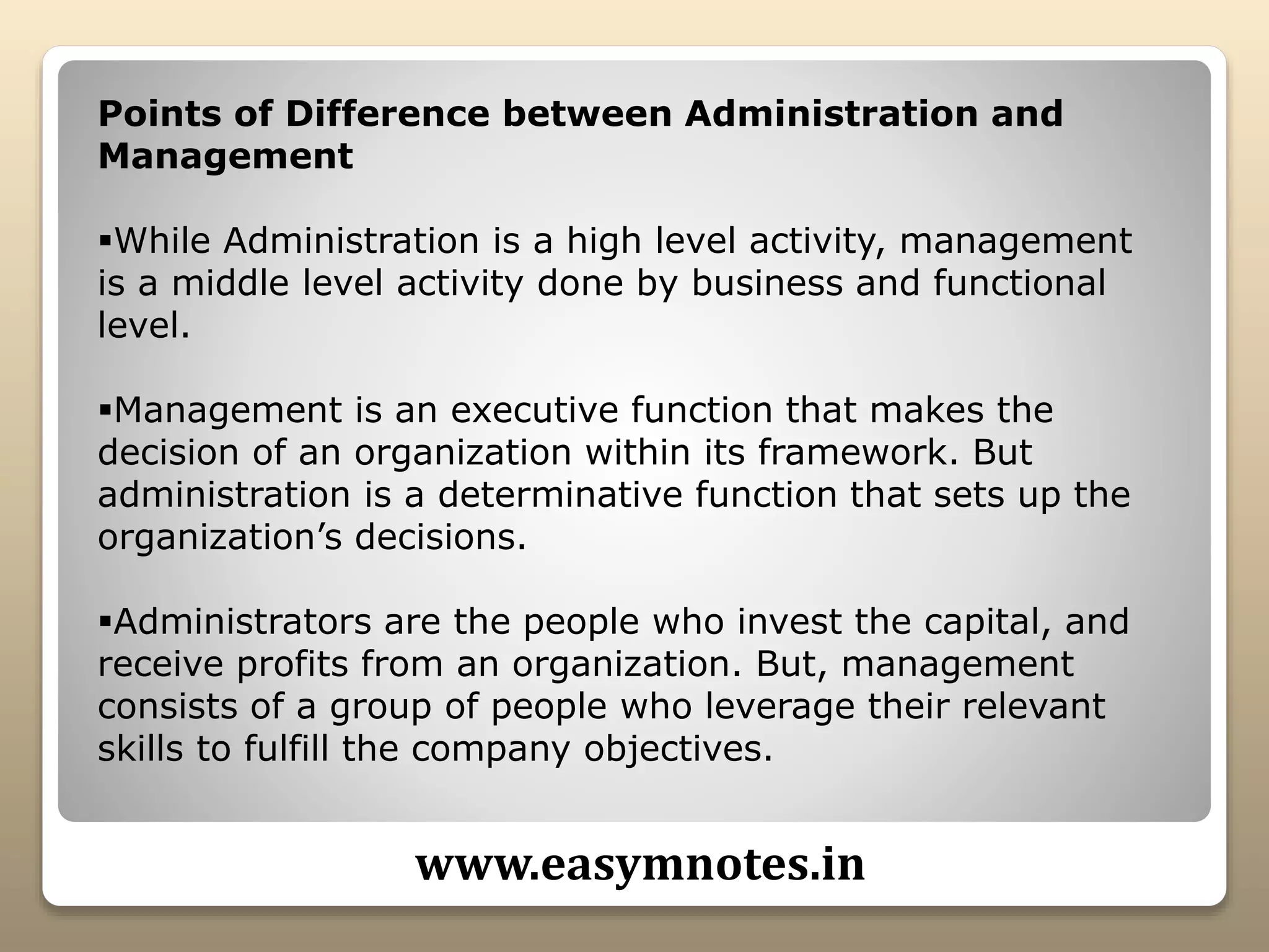 What are the difference between management and administration | PPT