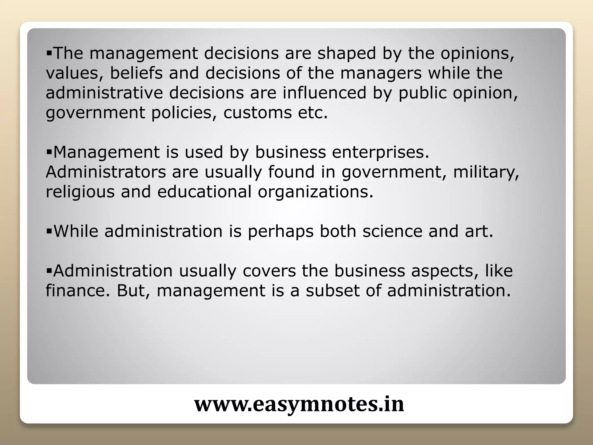 What are the difference between management and administration | PPT